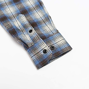 MCEDAR Men’s Plaid Flannel Shirts-Long Sleeve Casual Button Down Slim Fit Outfit for Camp Hanging Out or Work (M, Light Blue)