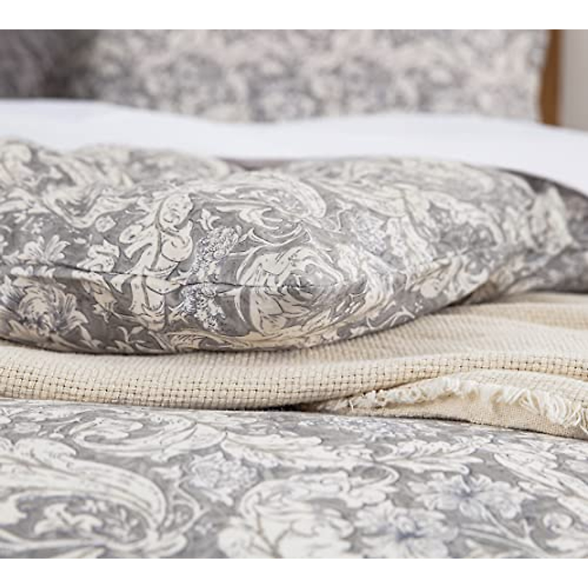 DAUAOTO Twin XL 68"X92" Duvet Cover Set, Cotton Farmhouse Print Bedding for Twin Extra Long Bed, Gray Paisley Pattern