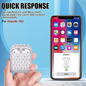 Glitter Diamond Design for AirPods 1/2 Case with Pearl Wrist Chain Keychain,Clear Sparkle Bling Cristal Protective Skin Cover for Airpod 2nd Generation TPU Shock Proof for Women Girls