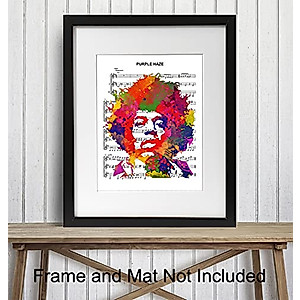 Jimi Hendrix 8x10 Poster, Wall Art, Home Decoration - Graffiti Pop Art Decor for Apartment, Music Studio - Urban Street Art Style Purple Haze Sheet Music Picture Print - Gift for Guitarist, Musician