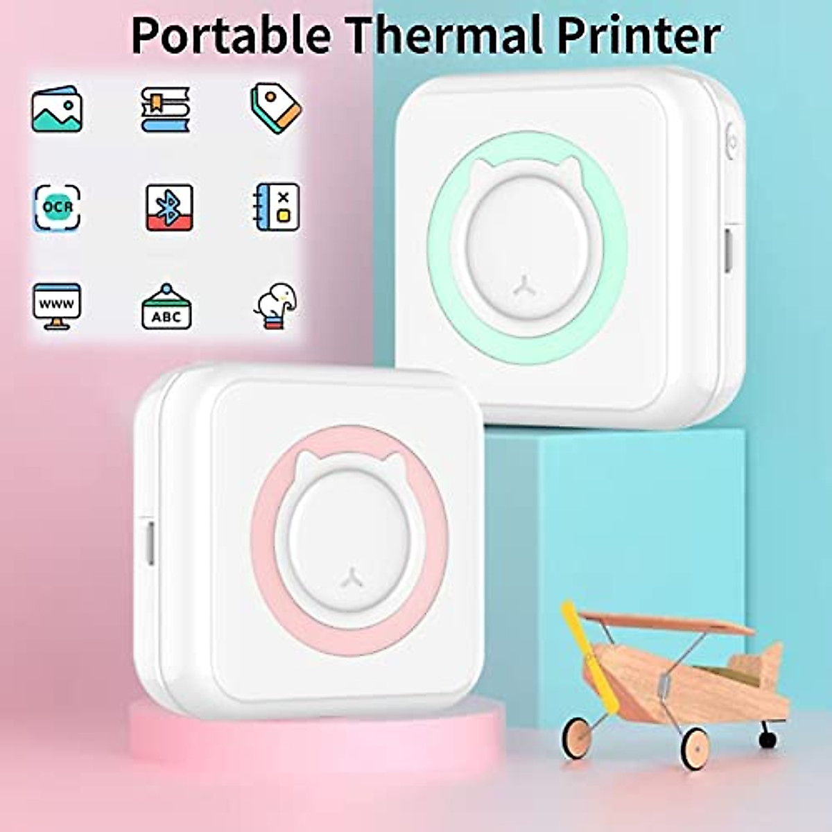 Cuifati Mini Printer Thermal Portable Wireless Bluetooth Label Wrong Question Printing 200dpi Phone Photo Printer (Pink)