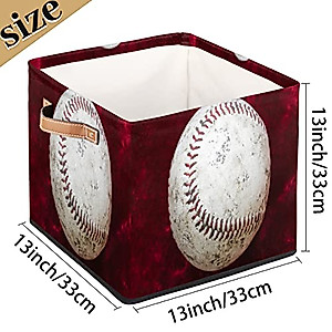 Large Collapsible Storage Bins,Retro Baseball Print Decorative Canvas Fabric Storage Boxes Organizer with Handles,Cube Square Baskets Bin for Home Shelves Closet Nursery Gifts