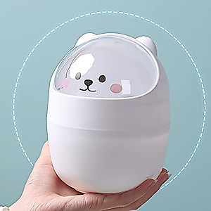 Mini Desk Trash Can, Cute Bear Shape Trash Can, Wastebasket 4 L Capacity Cartoon Desktop Trash Can with Lid Garbage Container Bin Small Garbage can with for Bathroom Kitchen Office Dorm