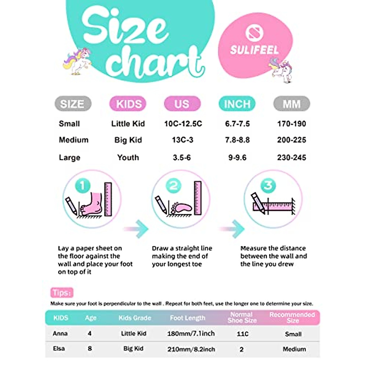 SULIFEEL Rainbow Unicorn 4 Size Adjustable Light up Roller Skates for Girls Boys for Kids Medium