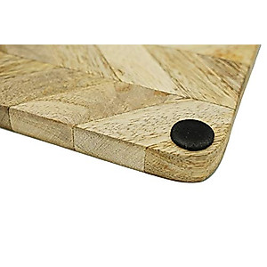 Mango Wood Mosaic Cutting Board Small With Leather Loop | Rustic Modern Design Serving Platter by Alchemade