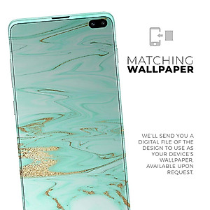 DesignSkinz Mint Marble & Digital Gold Foil V11 Protective Vinyl Decal Wrap Skin Cover Compatible with The Samsung Galaxy S20 (Screen Trim & Back Glass Skin)