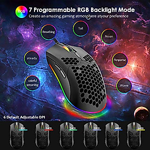 Mechanical Gaming Keyboard and Mouse Combo,87 Keys Compact Rainbow Backlit Keyboard,RGB Backlit 6400 DPI Lightweight Gaming Mouse with Honeycomb Shell for Windows PC Gamers