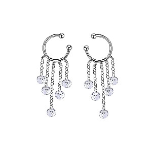SLUYNZ 925 Sterling Silver Cuff Earrings Droplet Tassel Chain for Women No Piercing Cartilage Earrings Wrap (A-Silver)