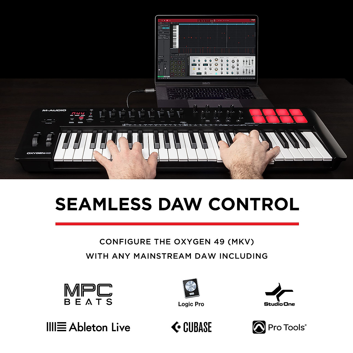 M-Audio Oxygen 49 (MKV) – 49 Key USB MIDI Keyboard Controller With Beat Pads, Smart Chord & Scale Modes, Arpeggiator and Software Suite Included