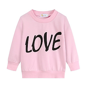 DDSOL Toddler Little Girl Clothes Set Valentine Outfit Pink Love Heart Long Sleeve Sweatshirt Top and Pant with Legging Skirt Kid Fall Clothing 2PCS Size 7/8