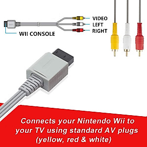 AV Cable for Wii Wii U, TENINYU 6FT Composite 3 RCA Gold-Plated Cable Cord Wire Main 480P Compatible Wii/Wii U TV HDTV Display