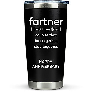 KLUBI Anniversary for Him Her – “Fartner” 20oz Stainless Steel Coffee Tumbler/Mug – Funny Gift Idea for Husband, Wife, Girlfriend, Boyfriend, Couples, Relationship