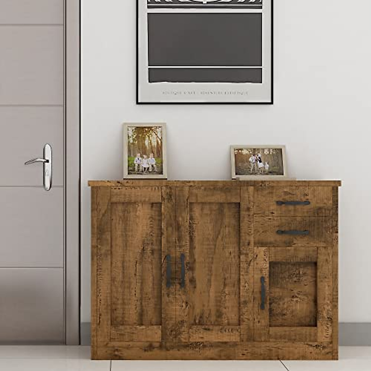 Boloni Farmhouse Buffet Cabinet, Sideboard Bar Storage with 3 Doors, 2 Drawers, Adjustable Shelve, Credenza Console Table for Entryway, Living Room, Dining Room, Kitchen, Walnut