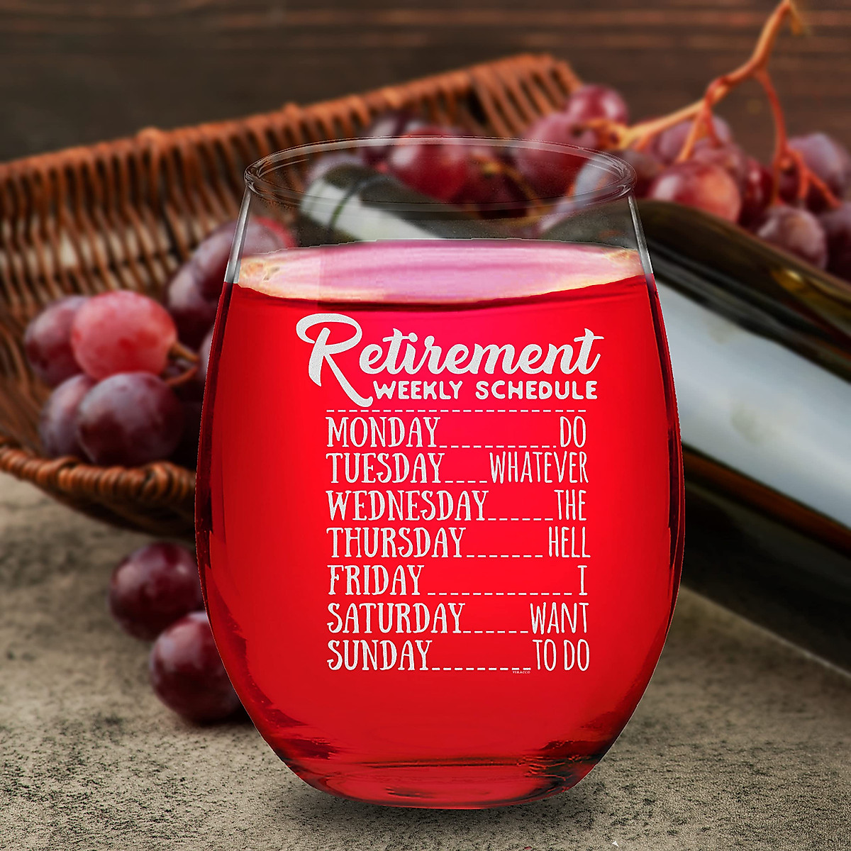 Veracco Retirement Weekly Schedule Do Whatever the Hell I Want to Do Stemless Wine Glass Funny Birthday Gift For Someone Who Loves Drinking Bachelor Party Favors (Clear, Glass)