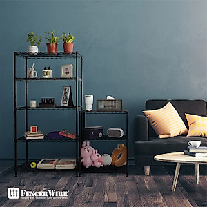 Fencer Wire 3/4/5-Tier Adjustable Height Wire Shelving Unit, Garage Shelving Storage Organizer, Wire Rack Shelving, Metal Steel Storage Shelves, Utility Storage Shelf with Leveling Feet, Black