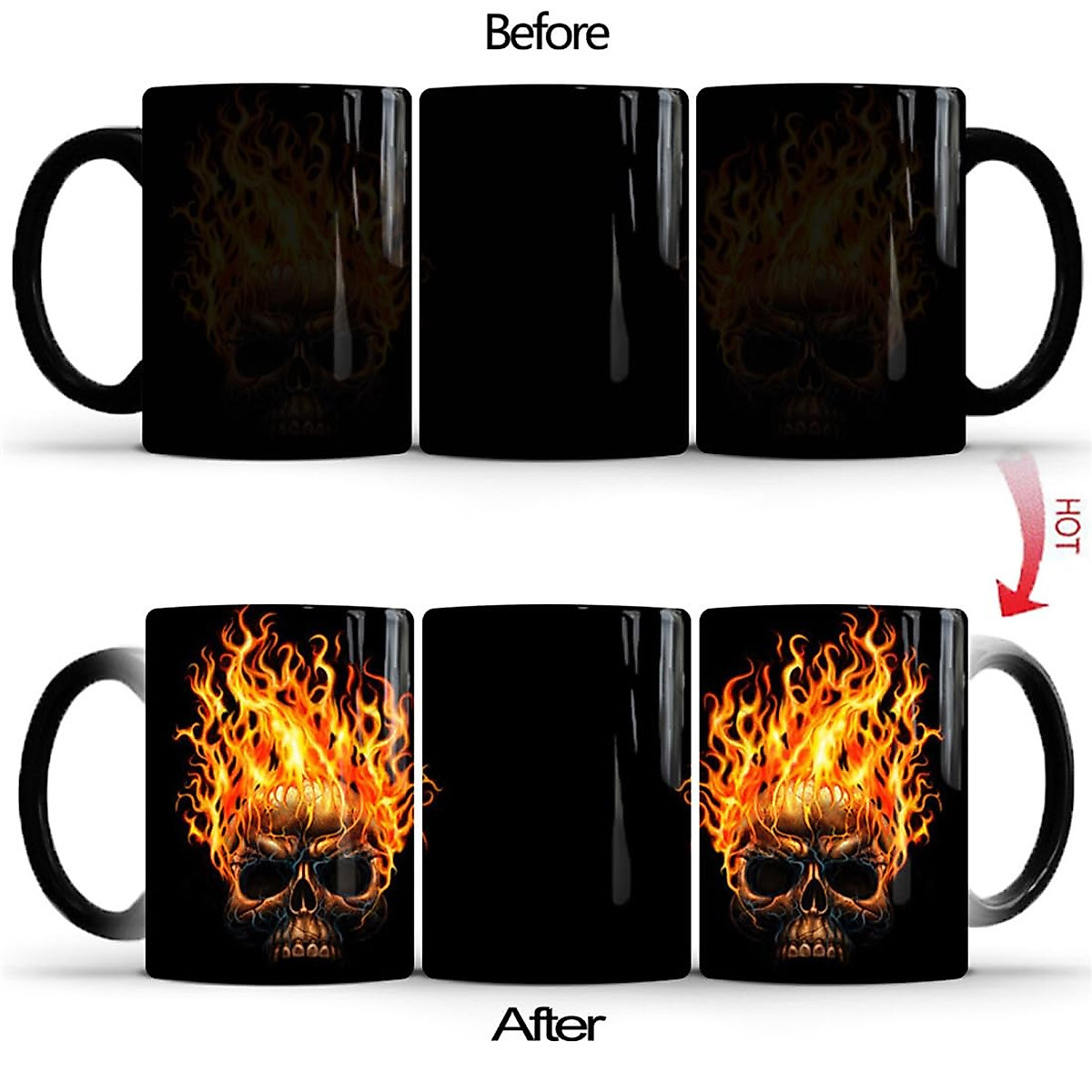 Heat sensitive Cool Flaming Ghost Skull Coffee Mug , Ceramic Color Changing Coffee Cup for Daily Use,Novelty Mug Good Gifts for Halloween Gifts Son Girl Mother Father Friends Boy Husband -350 Ml (H)