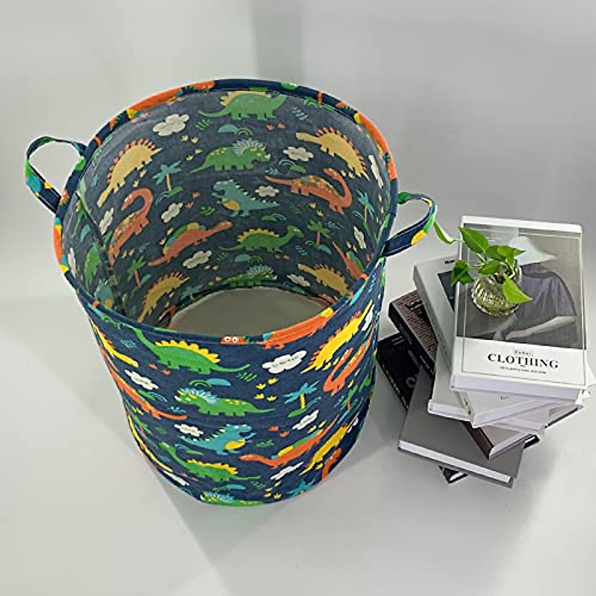 Mziart Large Storage Baskets Foldable Nursery Toys Box Storage Bins Canvas Fabric Gift Baskets Collapsible Laundry Basket Waterproof Clothes Organizer Laundry Hamper with Handles (Blue Dinosaurs)