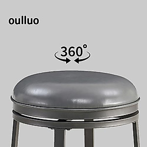 OUllUO Swivel Bar Stools Set of 2, 25 Inch Backless Counter Bar Height Stools, PU Leather Round Kitchen Counter Stools, Industrial Kitchen Island Stools with Metal Base, 520P-SGPU, Grey, 2Pcs