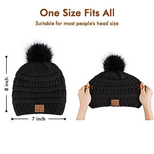 Deegotech Bluetooth Beanie for Women, Unique Tech Gifts for Teen Girls, Music Hat with Wireless Headphones, Pom Pom Knit Winter Hat for Mom Wife Girls-Black Beanie