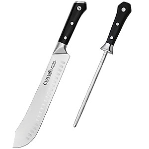 Cutluxe Bullnose Breaking Knife & Sharpening Rod– Forged High Carbon German Steel – Full Tang & Razor Sharp – Ergonomic Handle Design – Artisan Series