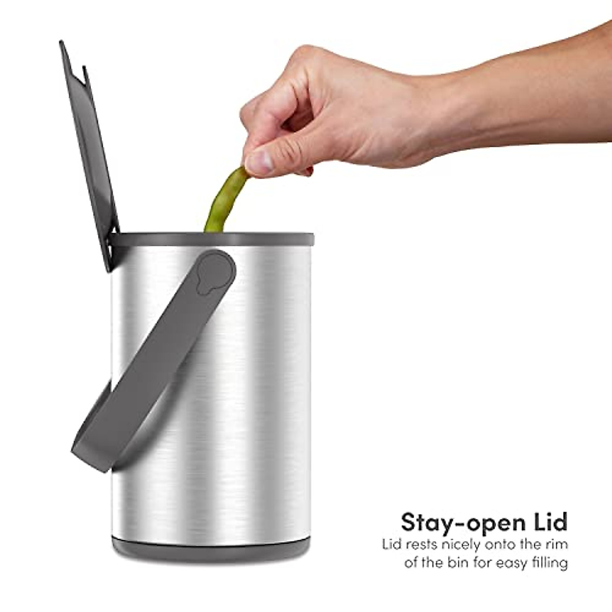 QUALIAZERO Multi-Purpose Countertop Compost Bin | 4L / 1 Gal Stainless Steel Slim Shape | Trash Can with Gray Lid | 1PC (4L / 1 Gal, Gray)