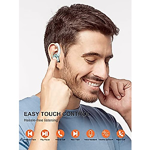 Coucur Wireless Earbuds 5.1 Bluetooth Headphones Sport with Two Detachable Earhooks in Ear Wireless Earphones Noise Cancelling Touch Control, 30H Playtime Deep Bass IP7 Waterproof Headset