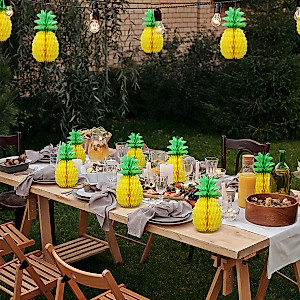 9 Pcs 14 Inch Pineapple Decorations for Tropical Flamingo Party Summer Hawaiian Luau Party Pineapple Honeycomb Tissue Centerpieces for tables Hanging Decorations Favors