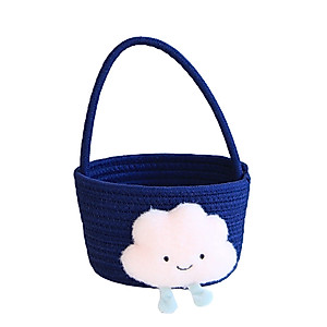 AkoMatial Cotton Rope Basket Sturdy Handle Storage Basket Lightweight Soft-Touching Dark Blue