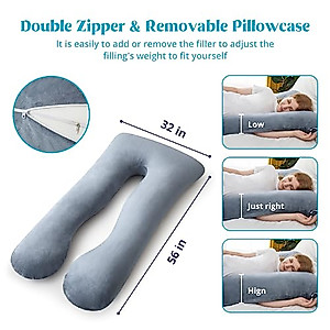 puredown® Pregnancy Pillow for Sleeping- U Shaped Full Body Maternity Pillow for Pregnant Women, Support for Back, Hips, Legs, Removable and Washable Cover, 32" x 56" Inch Pillow, Navy Blue