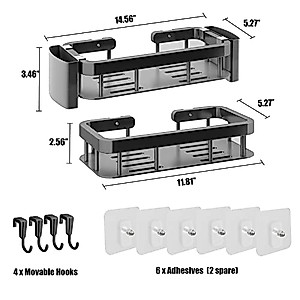 ZEQIDOU Shower Caddy Shelf, No Drilling Traceless Adhesive Shower Shelves Storage Organizer, Thickened Space Aluminum Wall Mount Shower Accessories Storage for Inside Shower,bathroom,Kitchen 2Pack