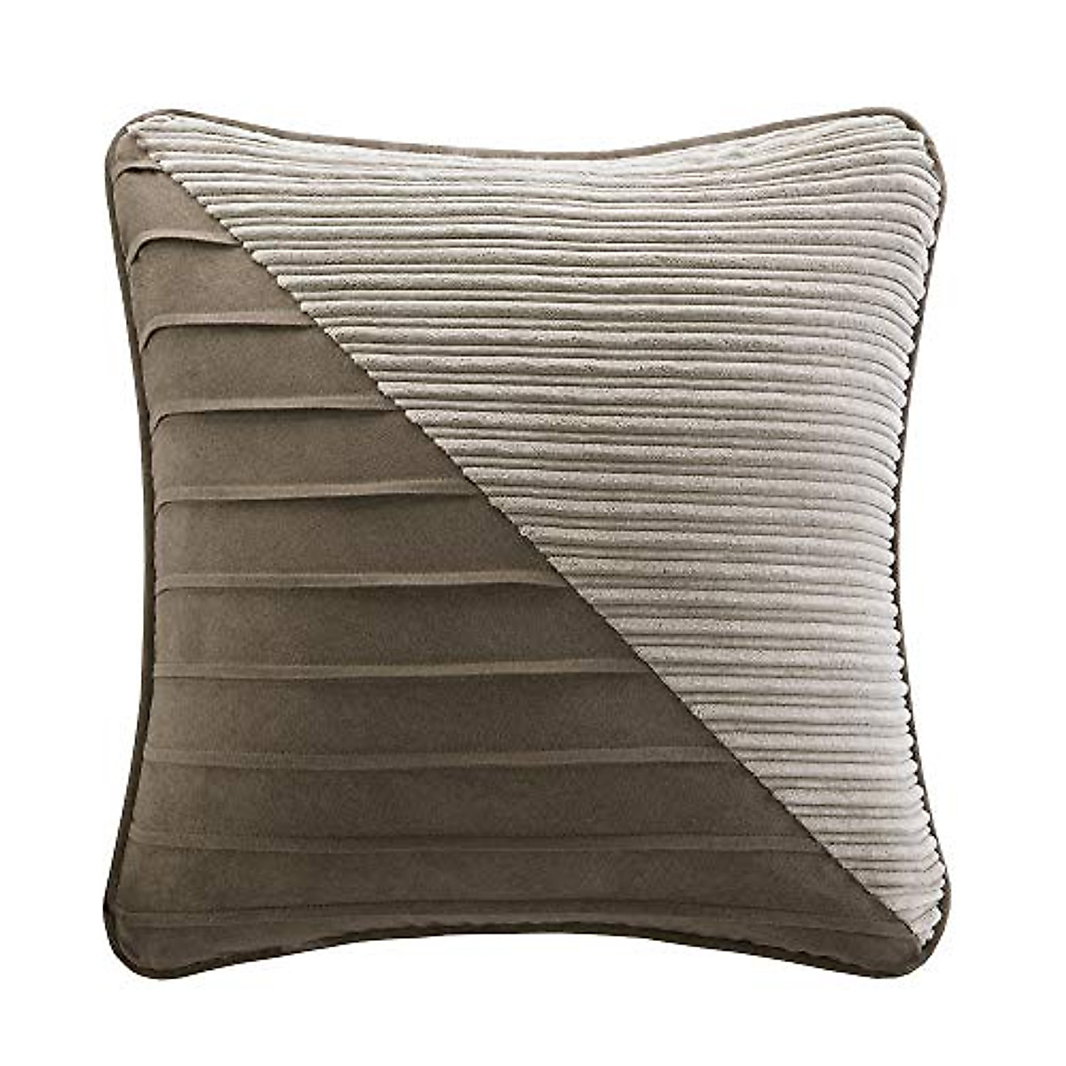 Madison Park Cozy Comforter Set Casual Blocks Design All Season, Matching Bed Skirt, Decorative Pillows, King (104 in x 92 in), Dallas Taupe/Brown, 7 Piece