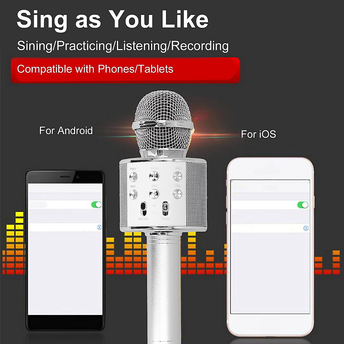 WS-858 Bluetooth Karaoke Microphone Recording 3-in-1 Handheld Portable Mic Speaker Machine Music Player Recorder for Karaoke Party Wedding Meeting