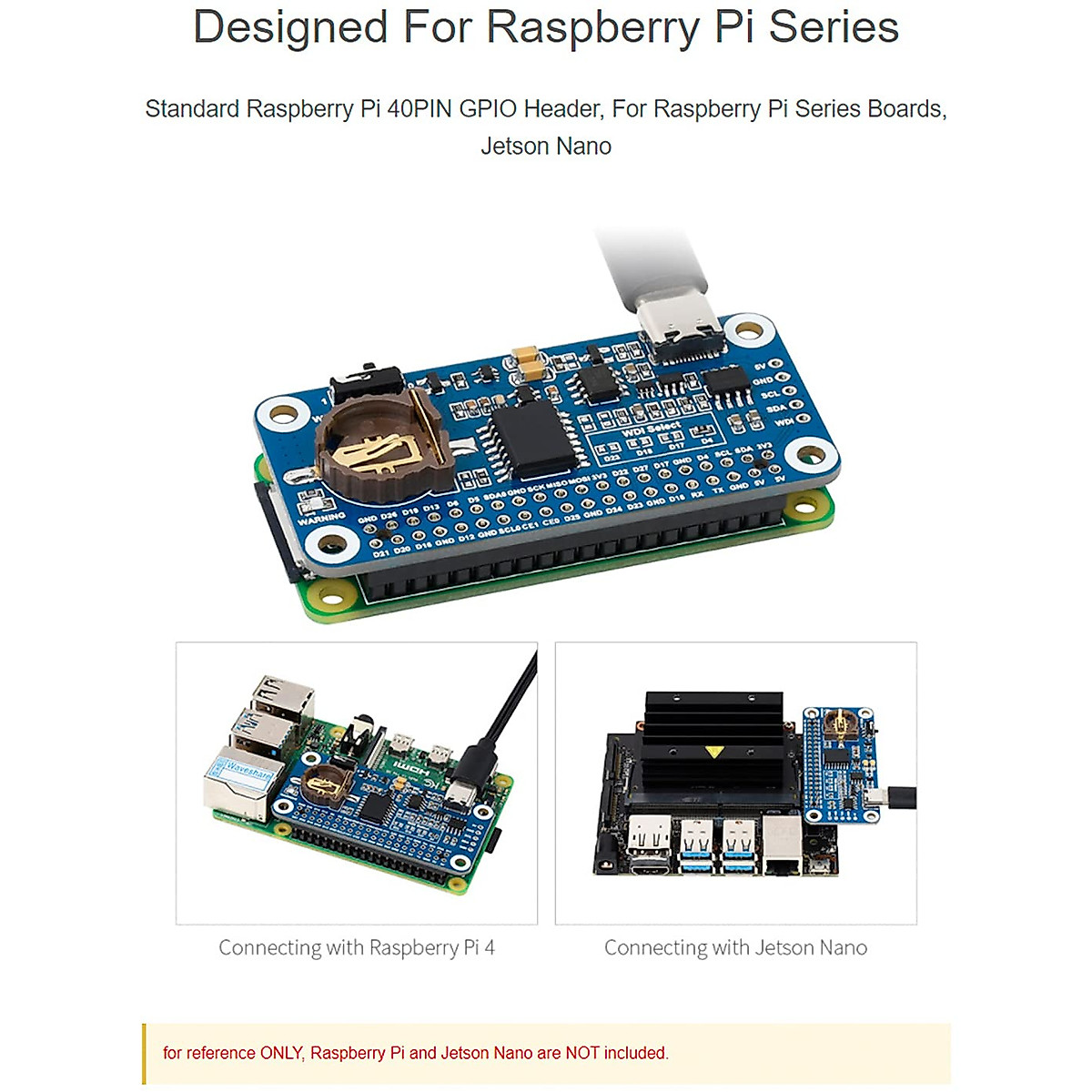 waveshare RTC WatchDog HAT for Raspberry Pi and Jetson Nano,MAX705 Monitoring Circuit with Auto Reset Function,with DS3231SN High Precision RTC Chip