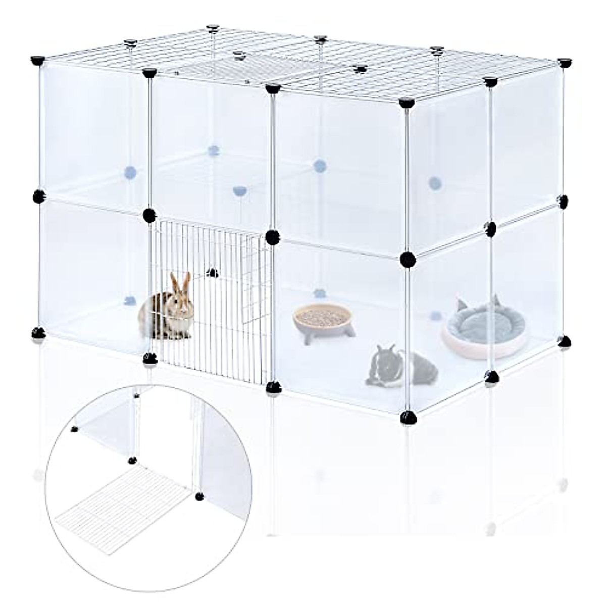 BRIAN & DANY 2-Tier Small Animals Playpen, Portable Pet Playpen Indoor with 2 Doors for Puppy, Hamsters, Guinea Pig, Rabbits - 28 Panels, 43.1" x 27.5" x 27.5"