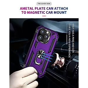 ADDIT iPhone 14 Pro Max Military Grade Case, 15ft Drop Tested, Magnetic Car Mount Ring Holder Stand - Purple