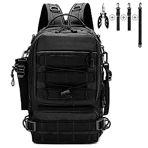 Meprona Fishing Tackle Backpack Storage Bag, Outdoor Shoulder Backpack, Water-Resistant Fishing Gear Bags with Rod Holder and Stainless Steel Fishing Plier (Standard(14.5 * 9 * 5.5 inch)-Black)