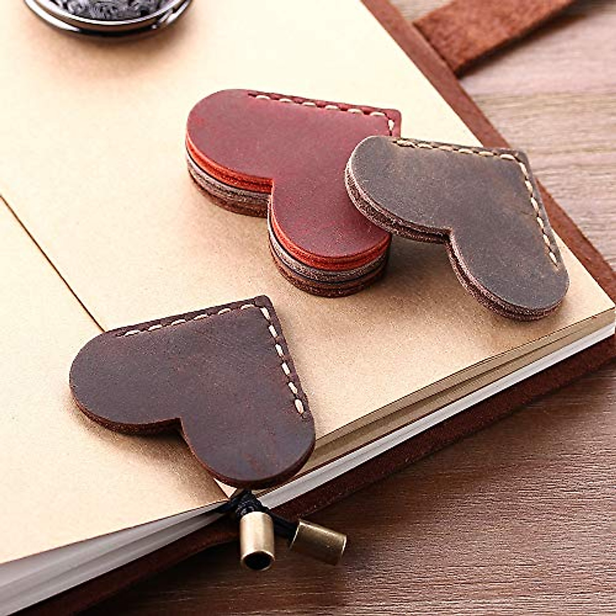 Vintage Leather Heart Bookmark - Retro Book Page Corner Marker