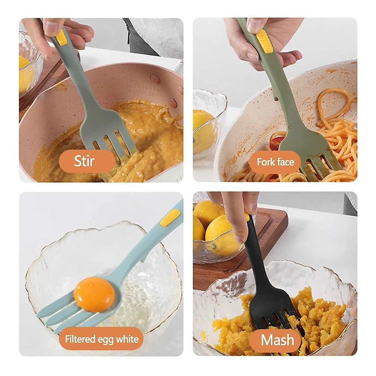 1 Pc Silicone Salad Forks Flexible Dessert Pasta Fruit Cooking Utensils Multi-function Spaghetti Server Whisking Serving Kitchen Tools(black)