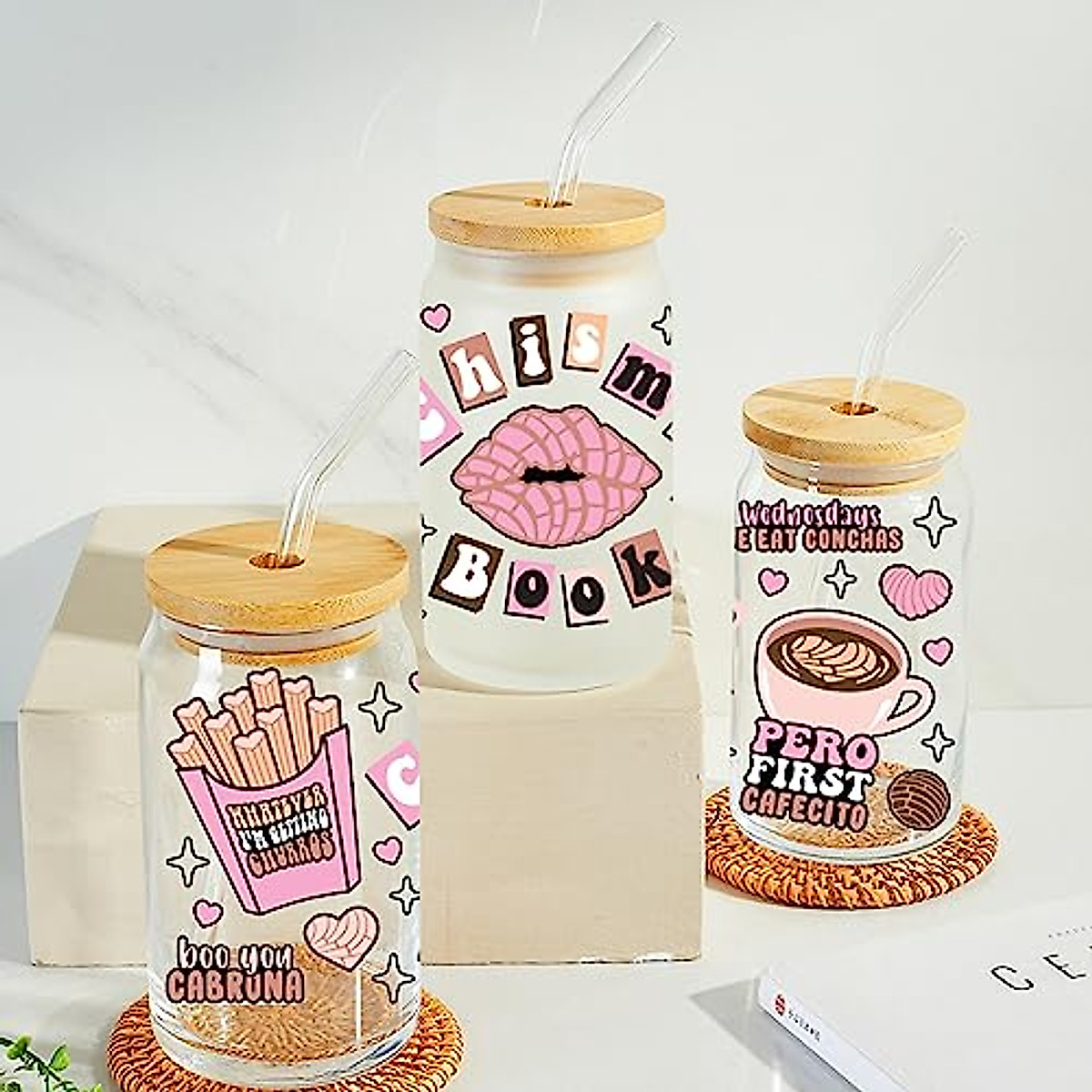 Glass Cup Wrap Transfers Stickers for 12oz 16oz Glass Cups 10 Sheets Mama Boss UV DTF Cup Wrap Transfer Cup Stickers Decals Waterproof Rub on Transfers Mug Stickers Decals for Crafting DIY