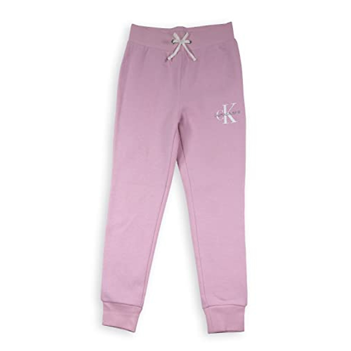 Calvin Klein Girls' Logo Sweatpants, Fleece Joggers with Ribbed Cuffs & Waistband, Honeysuckle, 16