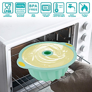Aschef Steel Reinforced Frame Nonstick Silicone Bundt Cake Pan Baking Mold w/Baking Mat Set-BPA Free, Dishwasher & Microwave Safe