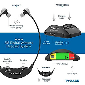TV Ears 5.8 Digital Wireless Headset System - Long Range, Personal Volume Control, Quiet to Loud, Supports All TVs, Ideal for Seniors & Hearing Impaired, Plug N' Play, No Audio Delay, Dr Rec - 22741