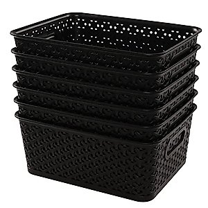 Dehouse Woven Plastic Storage Basket, 6 Packs, Black