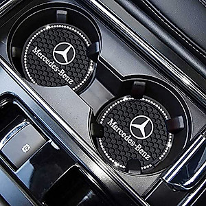 AiGMY HAUNOTI Car Cup Holder Coaster Compatible with Mercedes Benz A-Class C-Class CLA CLS AMG GLC GLE GLS Lovely Ladies Accessories, Inside Shiny Insert Pad Set 2.76in Round (Black 2 Pieces)