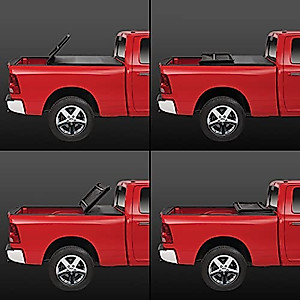 Auto Dynasty Vinyl Soft Top Tri-Fold Adjustable Truck Tonneau Cover Compatible with Frontier 5Ft Fleetside/Styleside Bed 05-21, Matte Black
