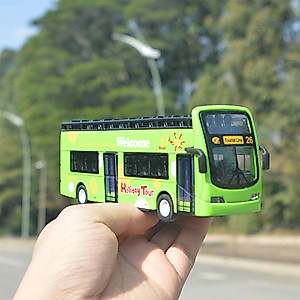 Ailejia City Bus Sightseeing Double Decker Bus Model Open Top Pull Back Vehicles Toy Die Cast Pull Back Vehicles Mini Model Car Lights and Music (Green)