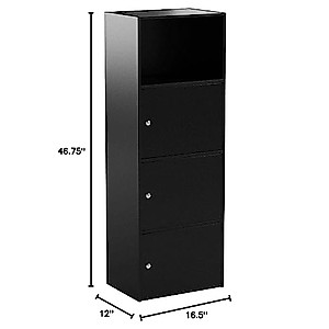 Convenience Concepts 3 Door Xtra Storage Cabinet with Shelf, Black