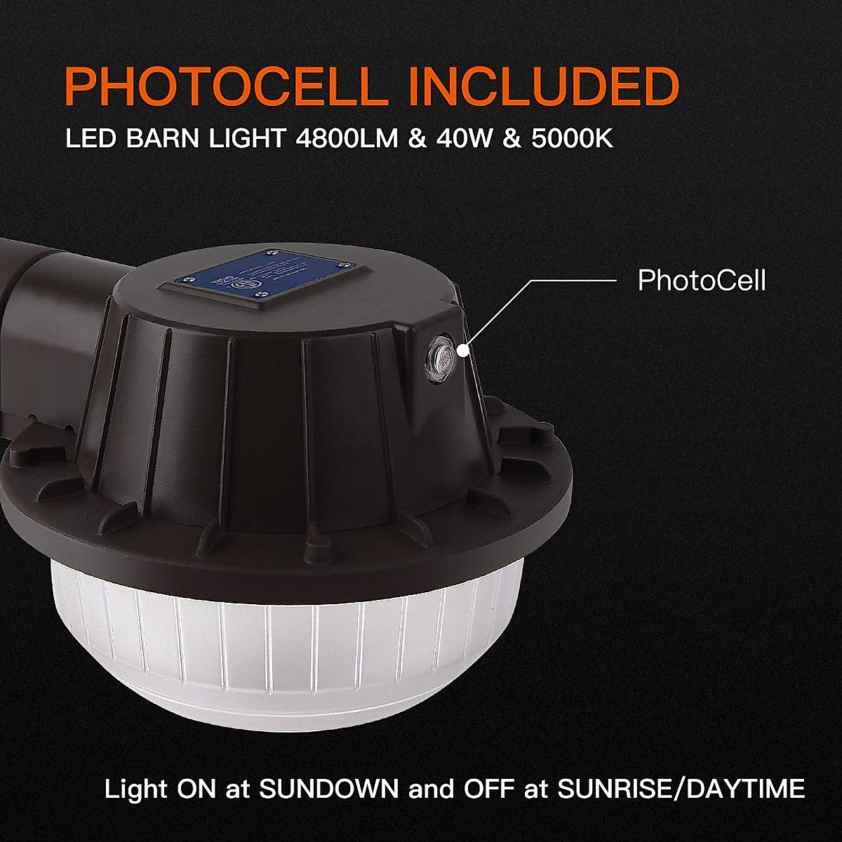 JJC LED Barn Light, Dusk to Dawn Area Light 40W 4800LM LED Barn Lights with Photocell 5000K Daylight Security Flood Light IP65 Waterproof for Yard, Street, Outdoor Use…