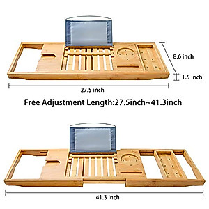 Bamboo Bathtub Trays Bath Table Expandable Luxury Caddy Tray with Extending Sides, Cellphone,Book,Tray and Wineglass Holder- Gift Idea for Loved Ones