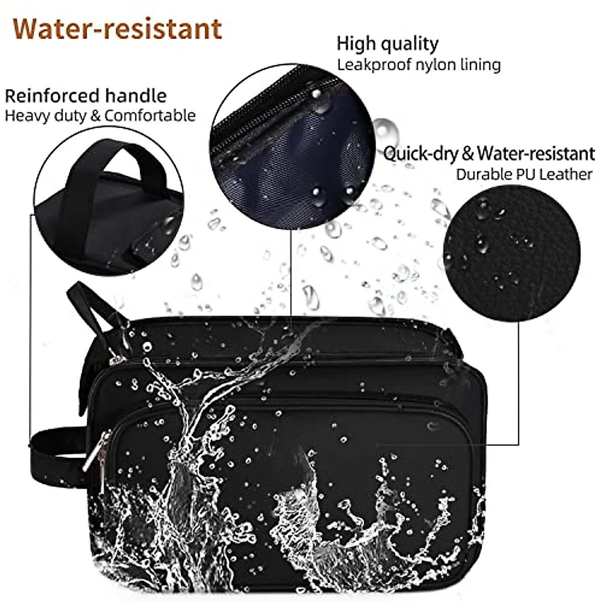 BURUIS Extra Large Toiletry Bag for Men, Travel Toiletry Organizer Dopp Kit Water-resistant Shaving Bag, PU Leather Cosmetic Organizer Bathroom Shower Bag for Toiletries, Grooming, Accessories (Black)
